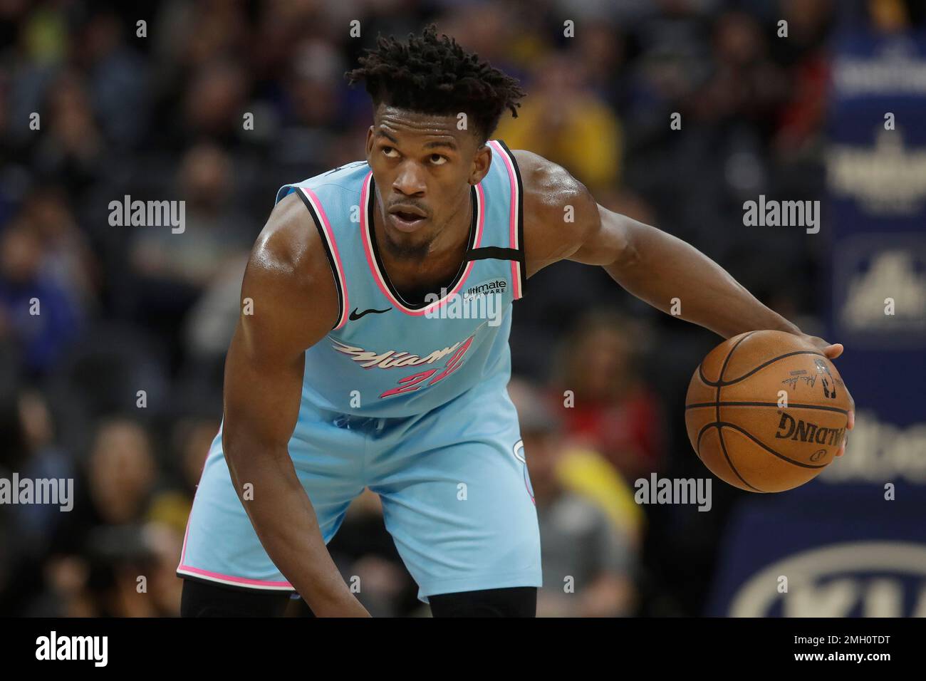 Miami Heat forward Jimmy Butler (22) against the Golden State Warriors ...