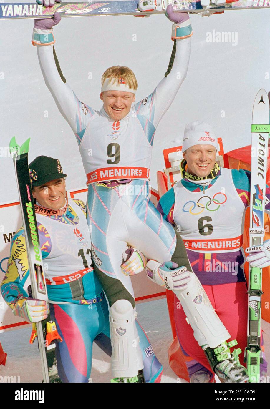 Finn Christian Jagge of Norway is lifted up to the shoulders of his ...