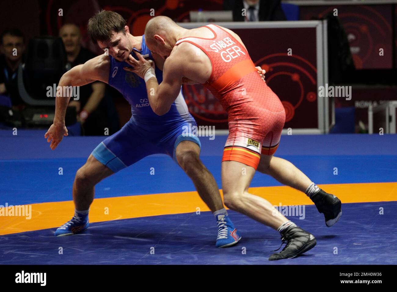 Germany's Frank Staebler, right, and Russia's Adam Kurak fight during ...