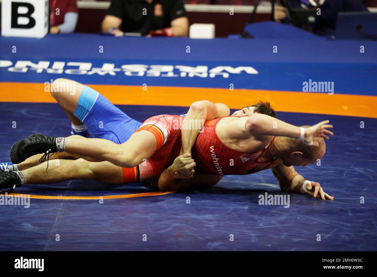 Germany's Frank Staebler, right, and Russia's Adam Kurak fight during ...