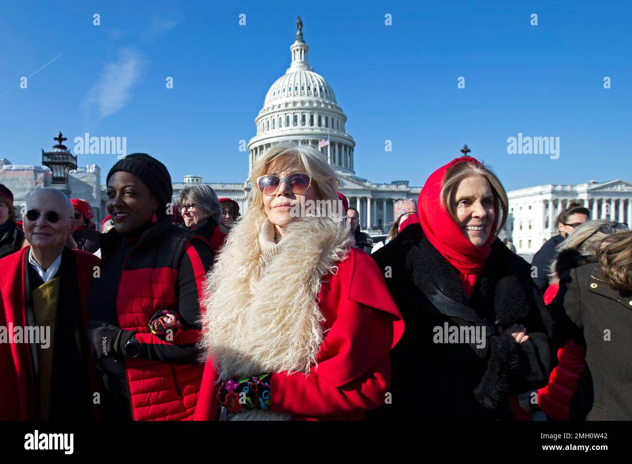 Actress and activist Jane Fonda, center, accompanied by others protest ...