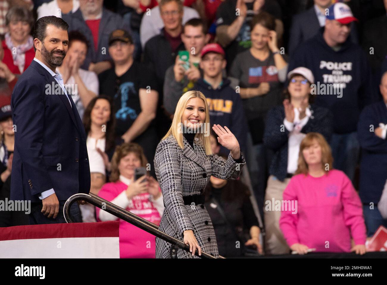 Ivanka Trump and Donald Trump Jr. walk off the stage during a campaign ...