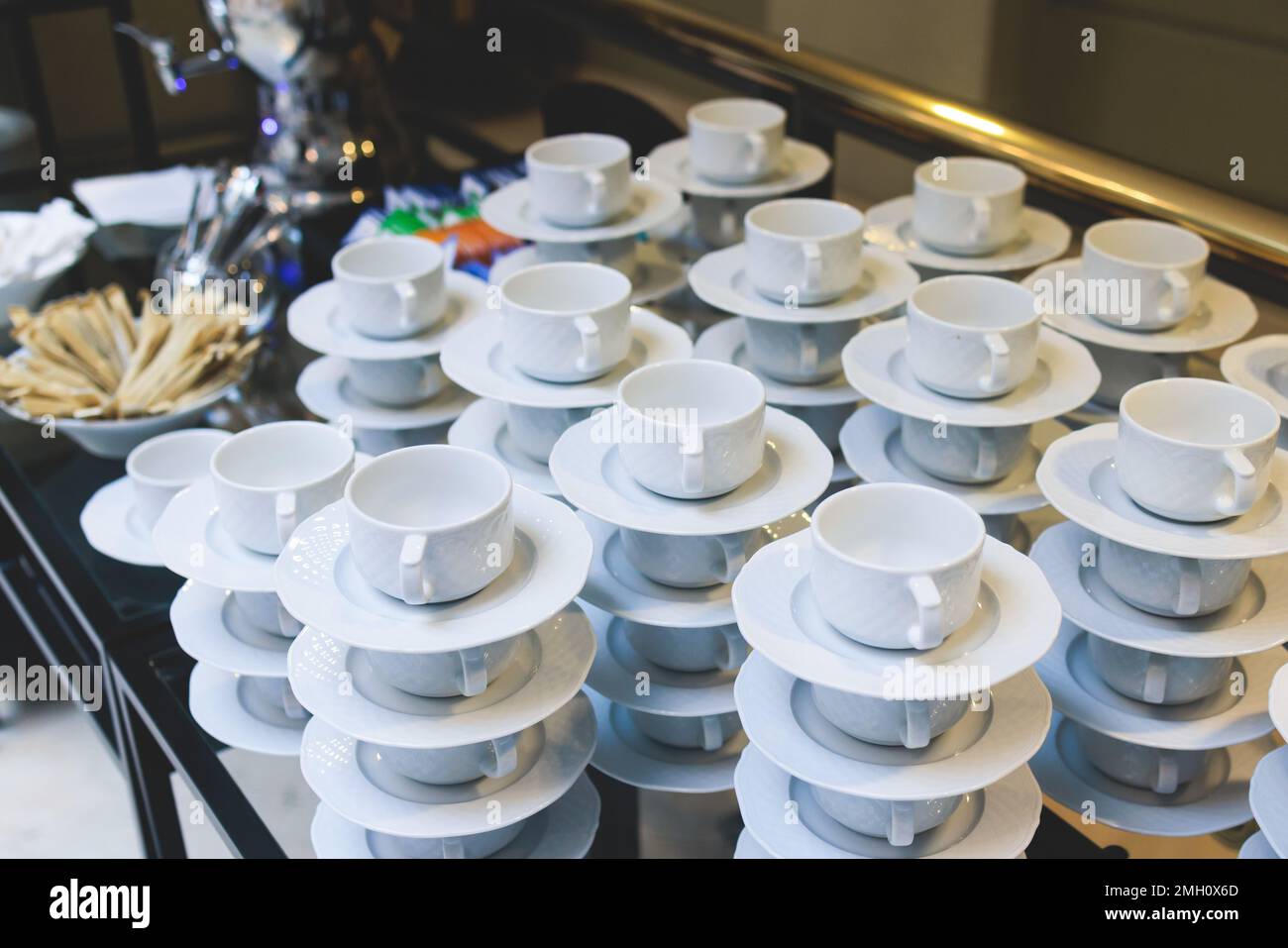 Set of coffee break lunch in the hotel restaurant during conference ...