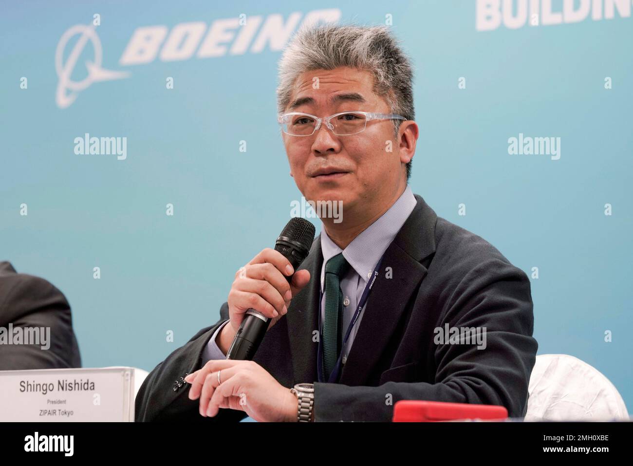 Shingo Nashida, CEO of ZipAir Tokyo, speaks to the media during the ...
