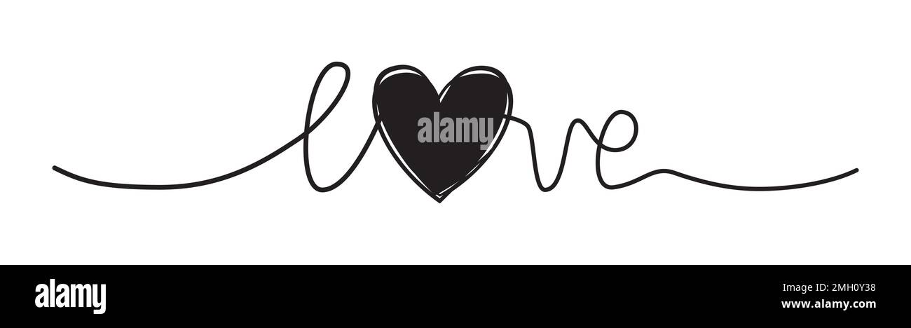 Doodle heart and word LOVE hand written with thin line, divider shape ...
