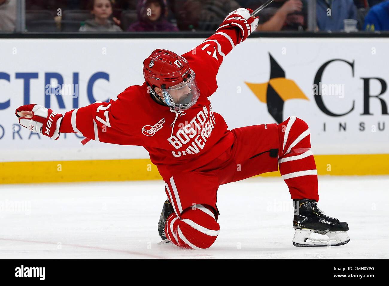 Boston University's Jake Wise celebrates his goal during the first ...
