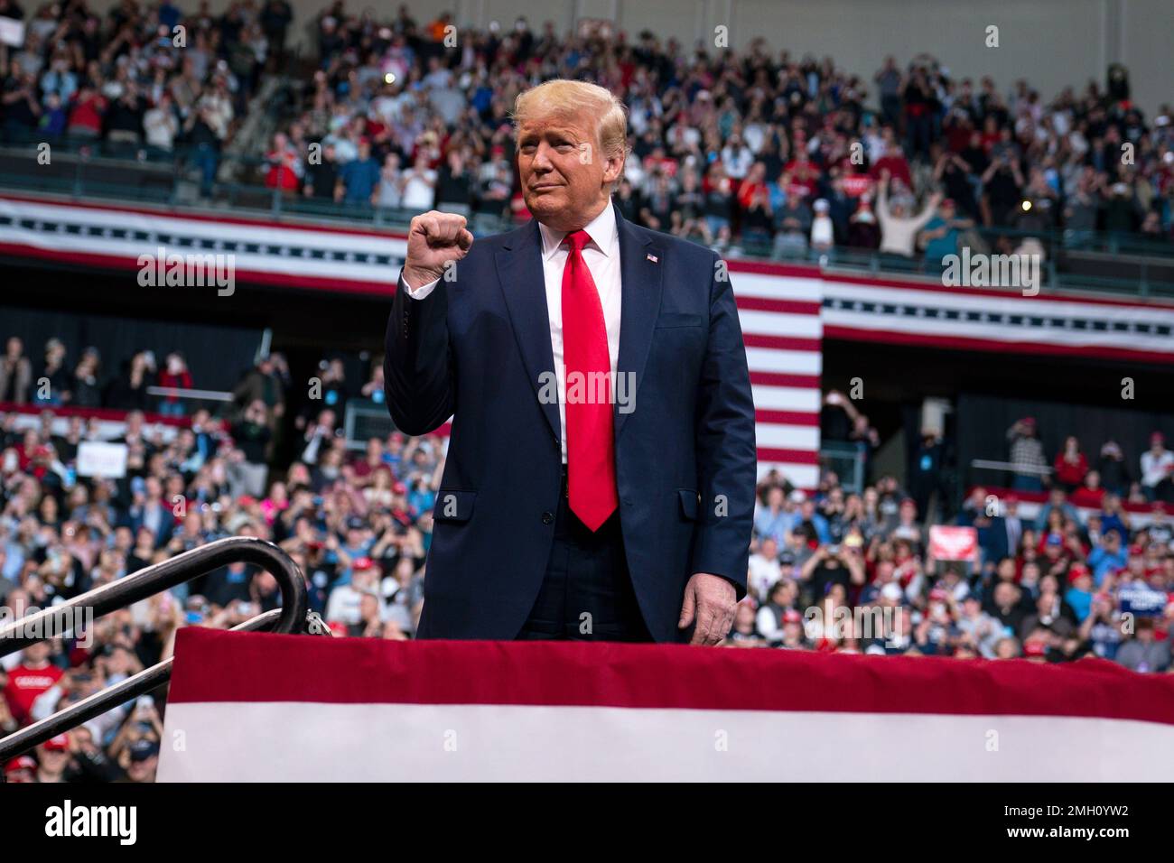 President Donald Trump arrives at SNHU Arena for a campaign rally ...