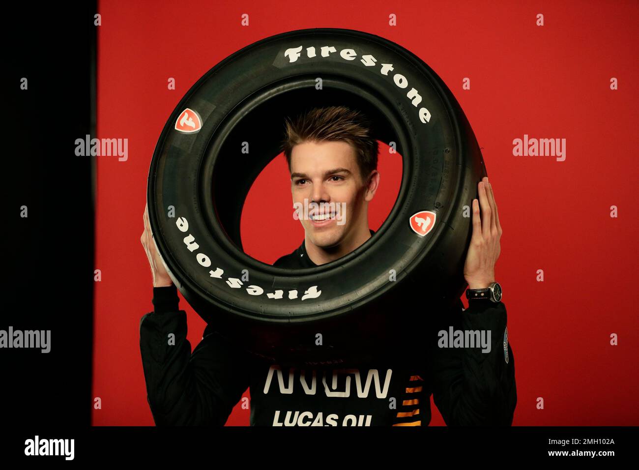IndyCar driver Oliver Askew poses for photos during IndyCar Media Day ...