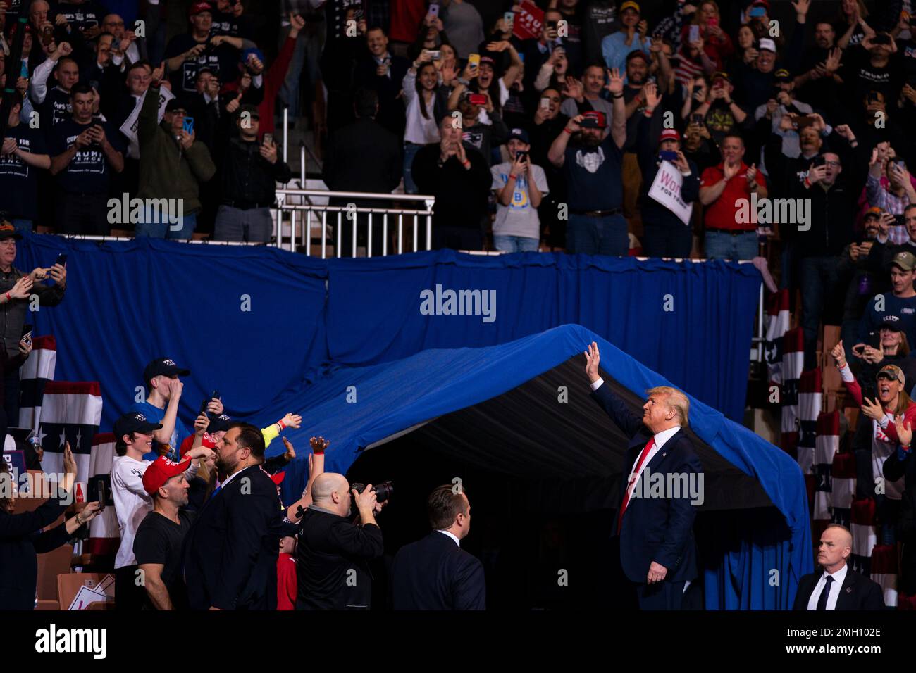 President Donald Trump arrives at SNHU Arena to speak at a campaign ...