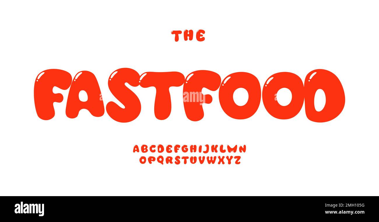 Luscious alphabet, joyful curvy letters, bubble font for fastfood cafe ...