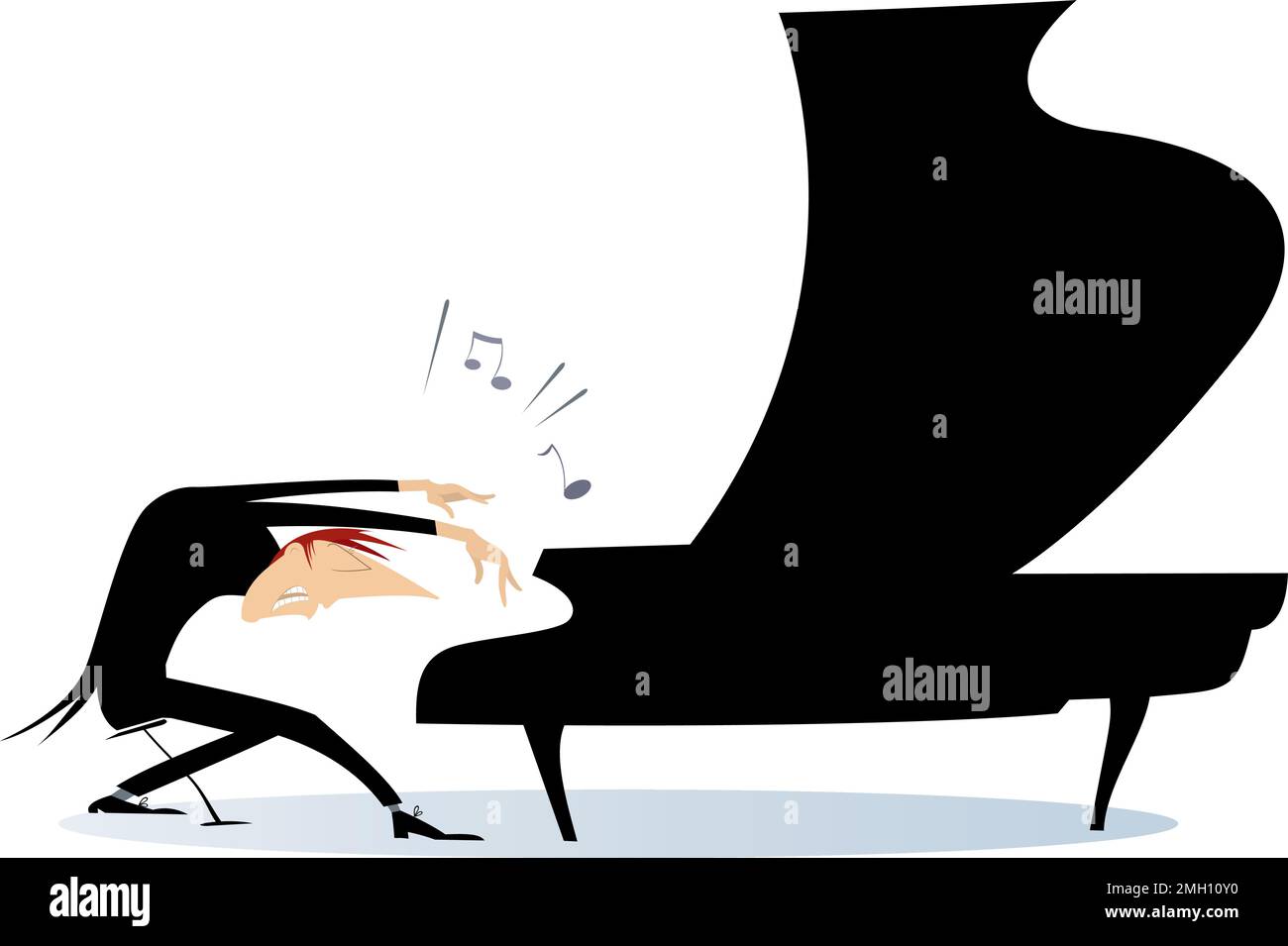 Illustration of young pianist man. Expressive pianist man playing piano ...