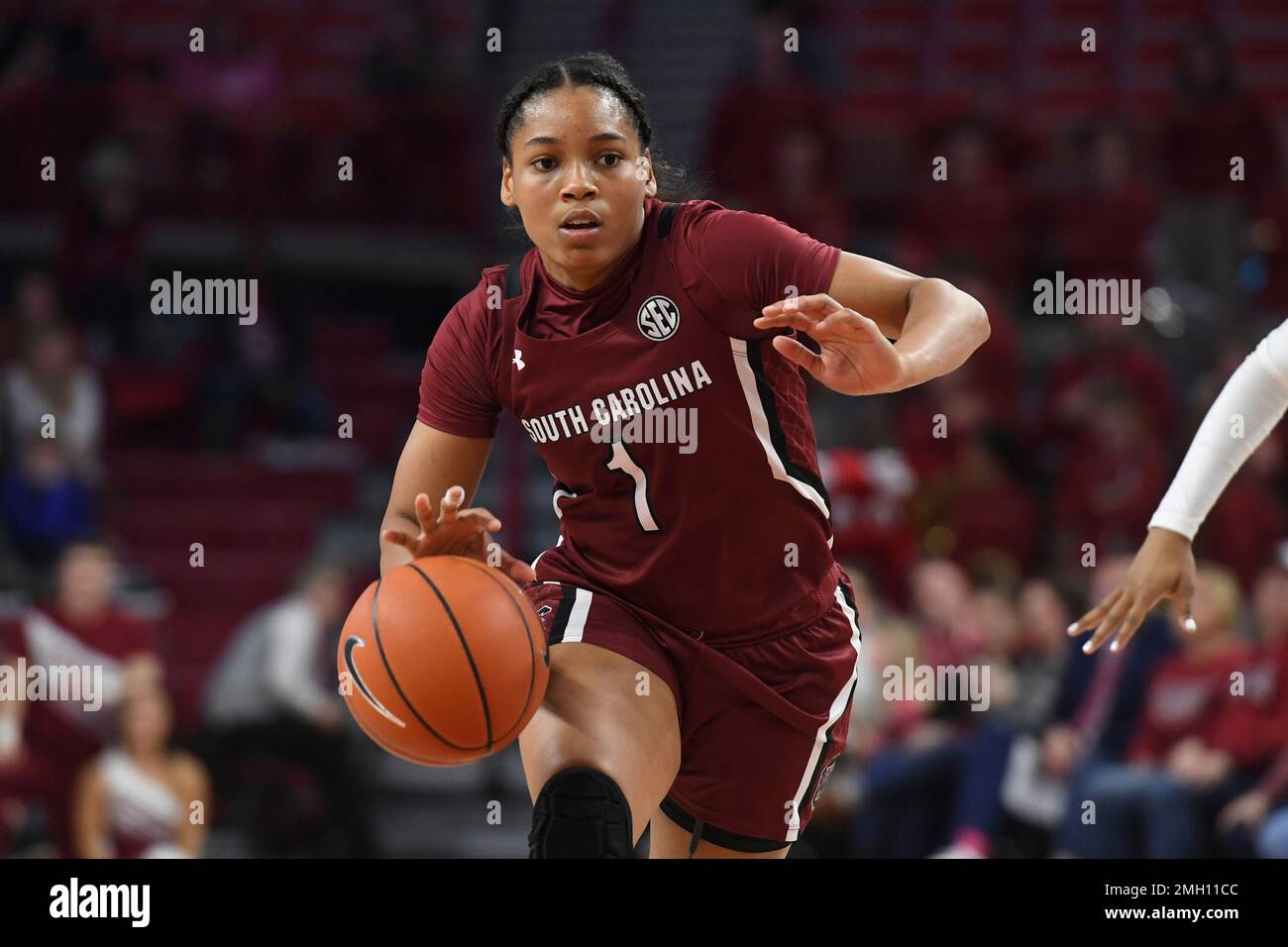 South Carolina guard Zia Cooke (1) against Arkansas during the second ...