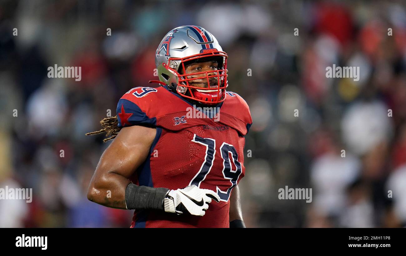Houston Roughnecks offensive lineman Terry Poole II (79) runs downfield ...