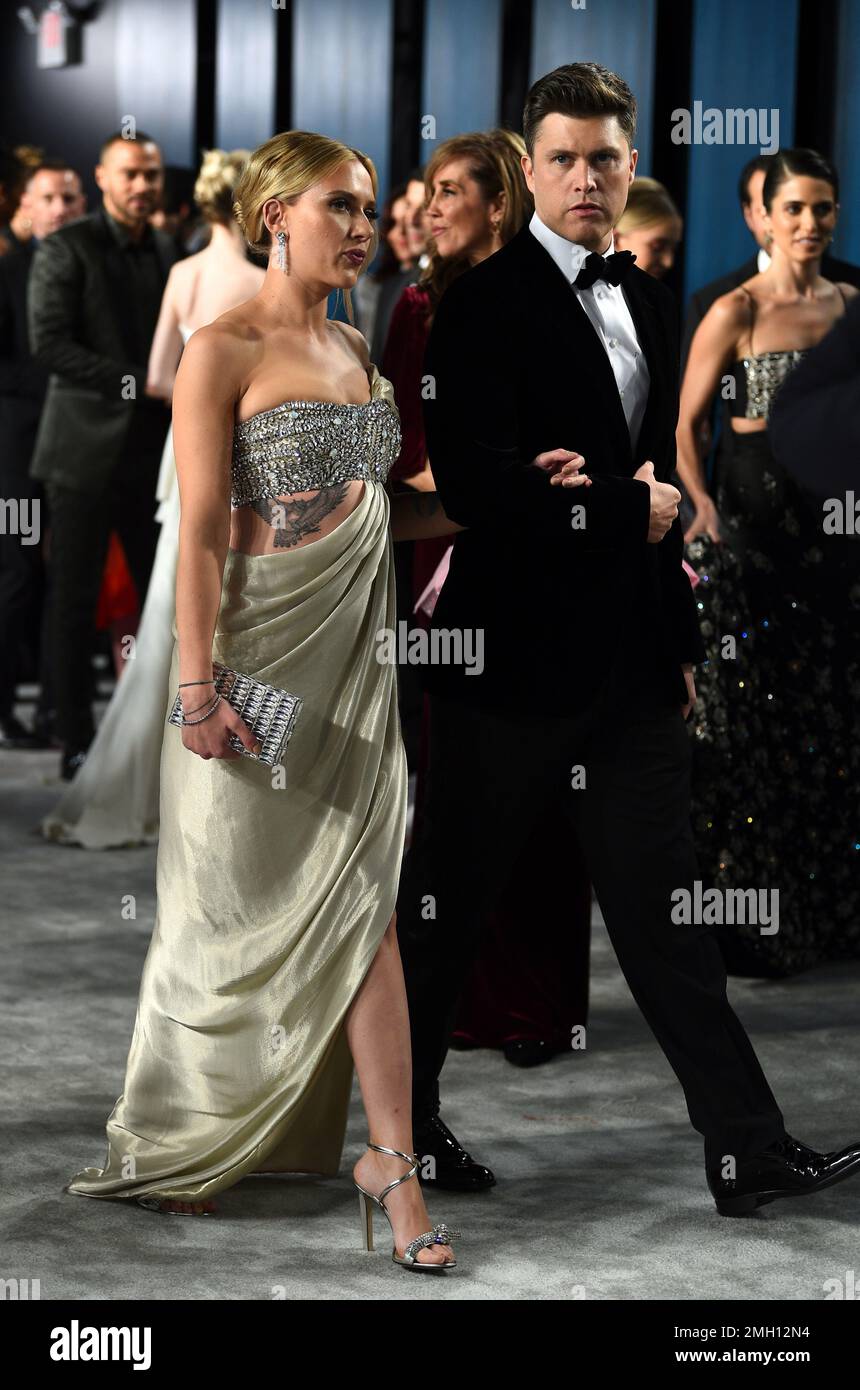 Scarlett Johansson, left, and Colin Jost arrive at the Vanity Fair ...