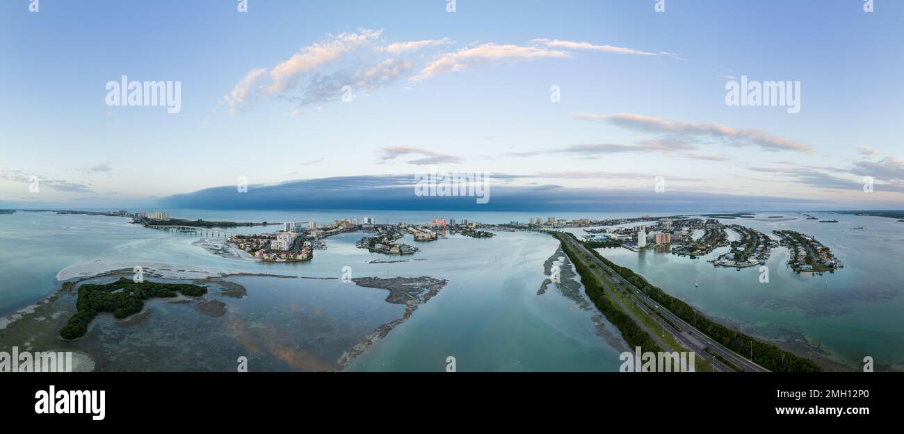 Aerial panorama of Clearwater Beach with Sand Key on the Gulf Coast of ...