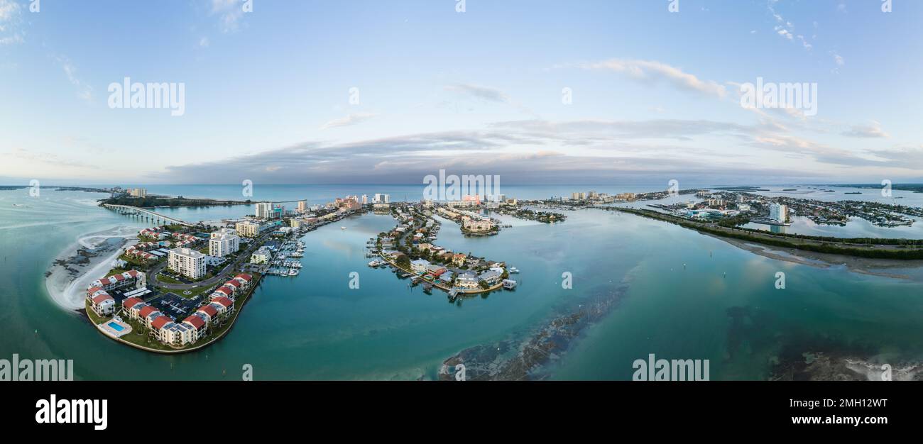 Aerial panorama of Clearwater Beach with Sand Key on the Gulf Coast of ...