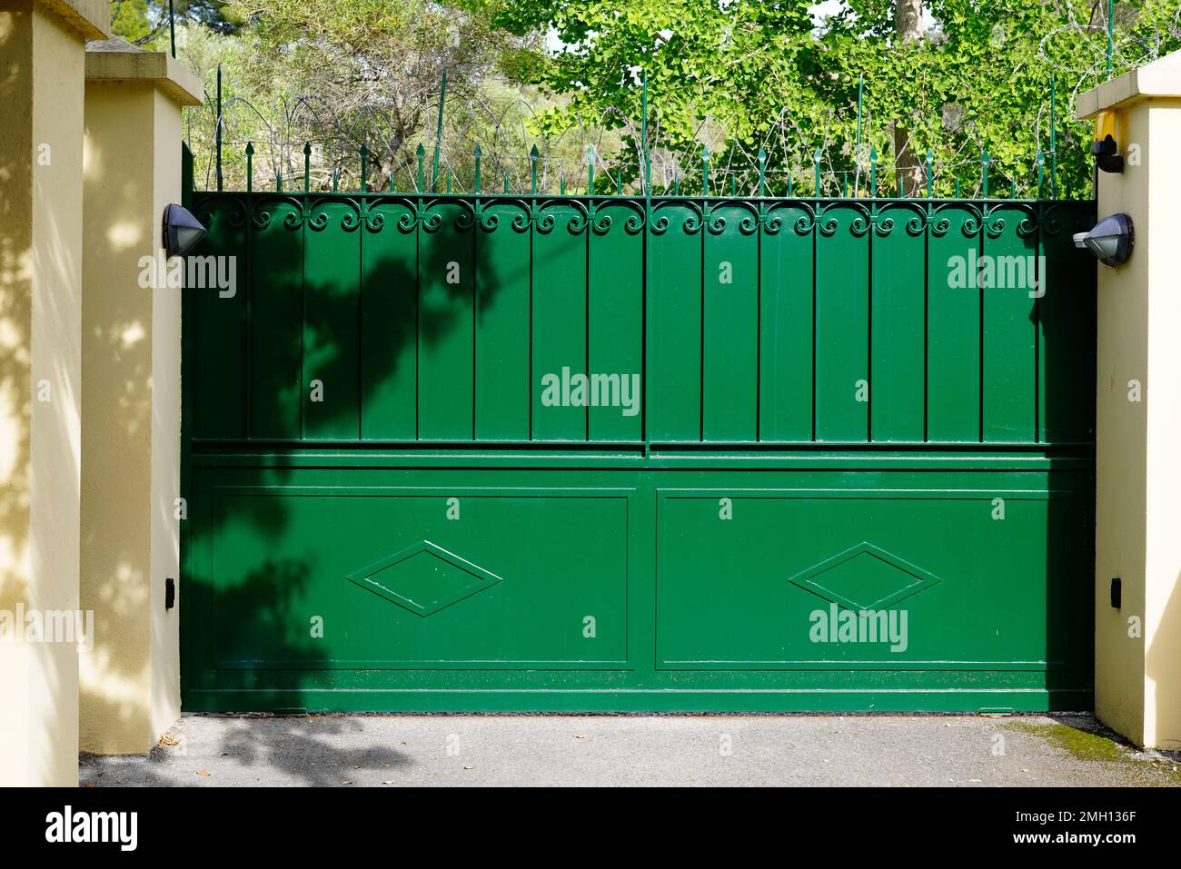 street old vintage home green steel ancient metal retro house gate ...