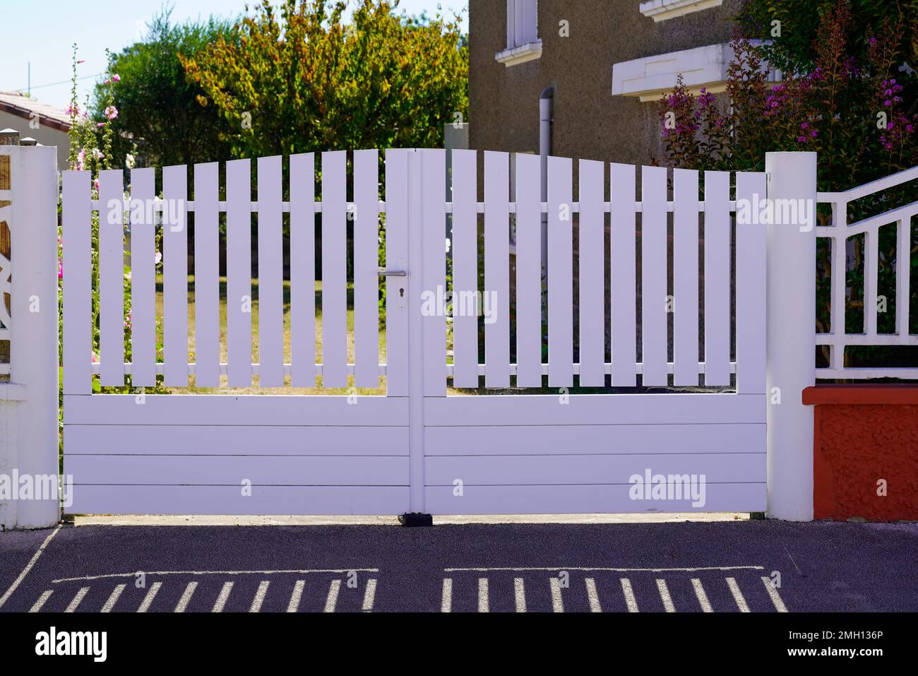 classical white steel access gate aluminum portal of home suburb Stock ...