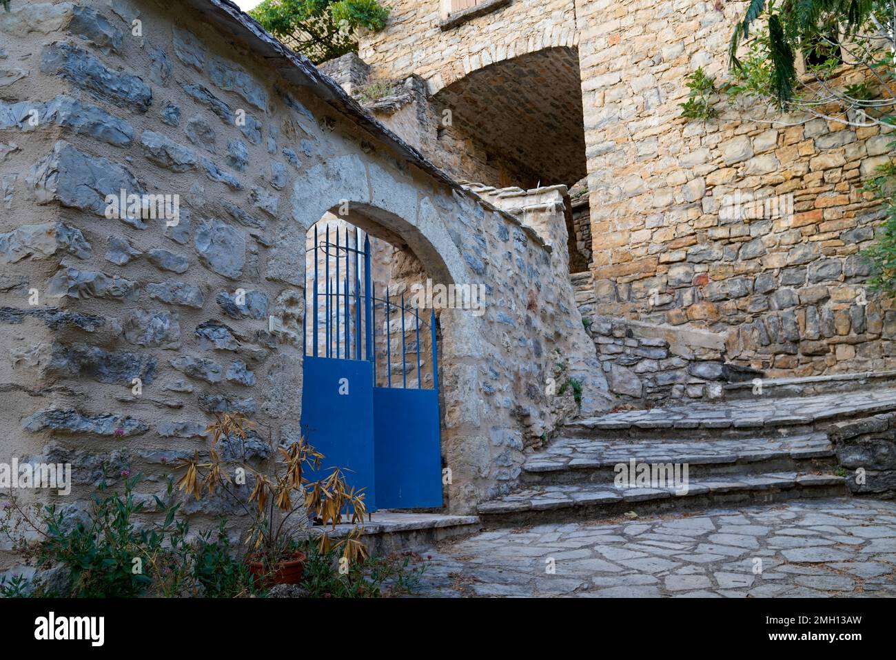 metallic classic blue steel vintage metal arch stone house gate access ...