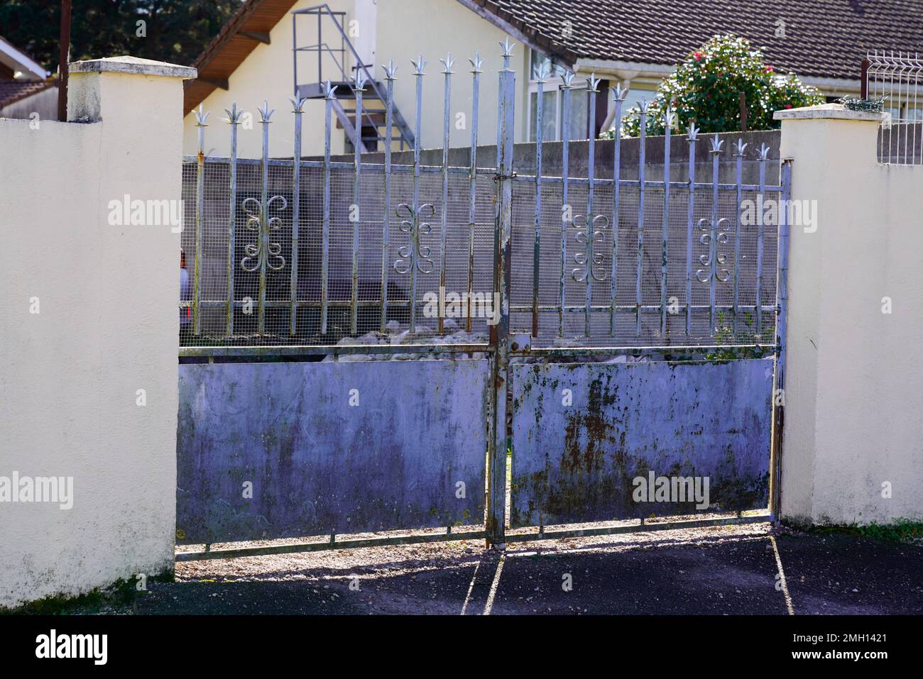 portal old grey rusty ancient classic metal home gate at entrance of ...