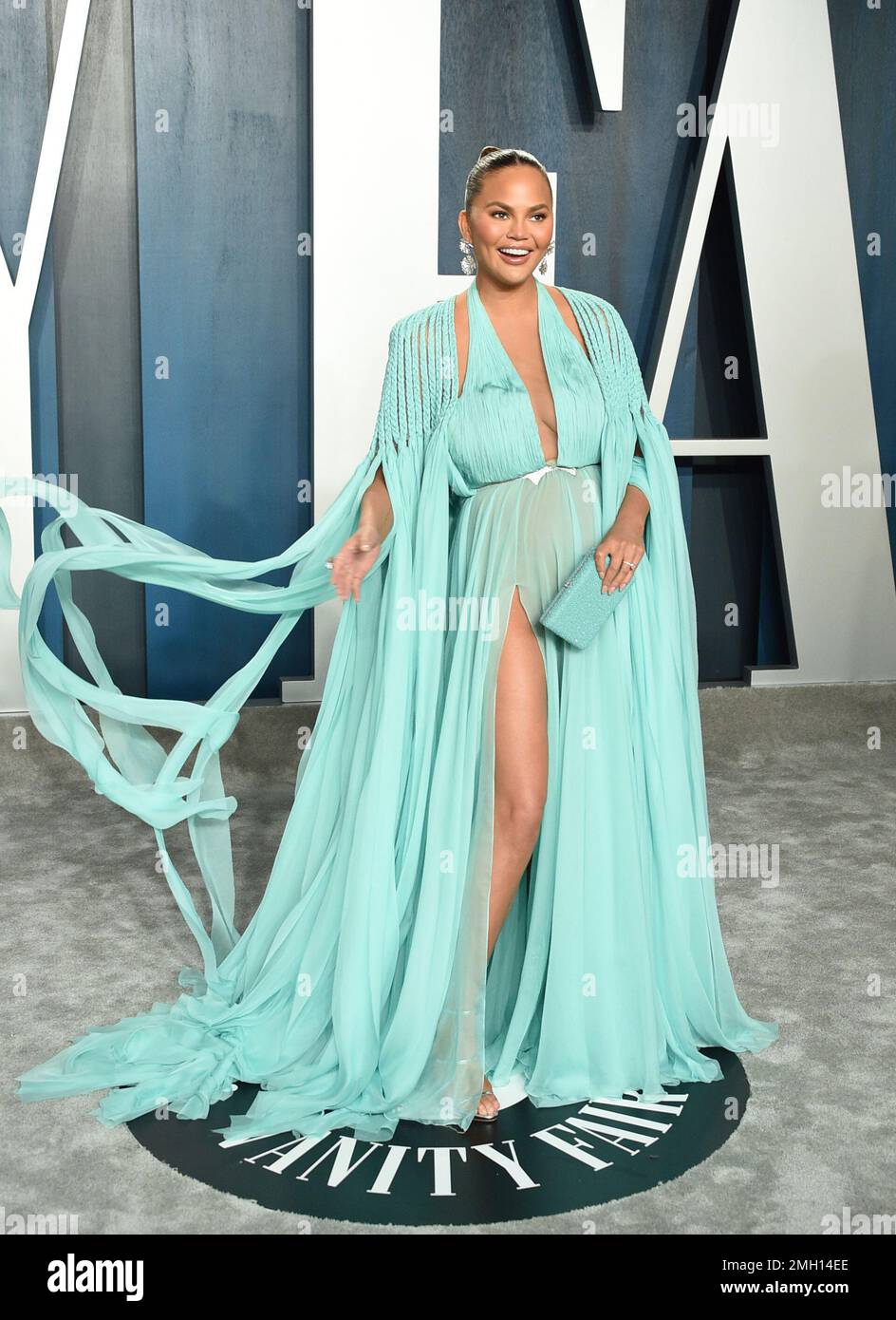 Chrissy Teigen arrives at the Vanity Fair Oscar Party on Sunday, Feb. 9 ...