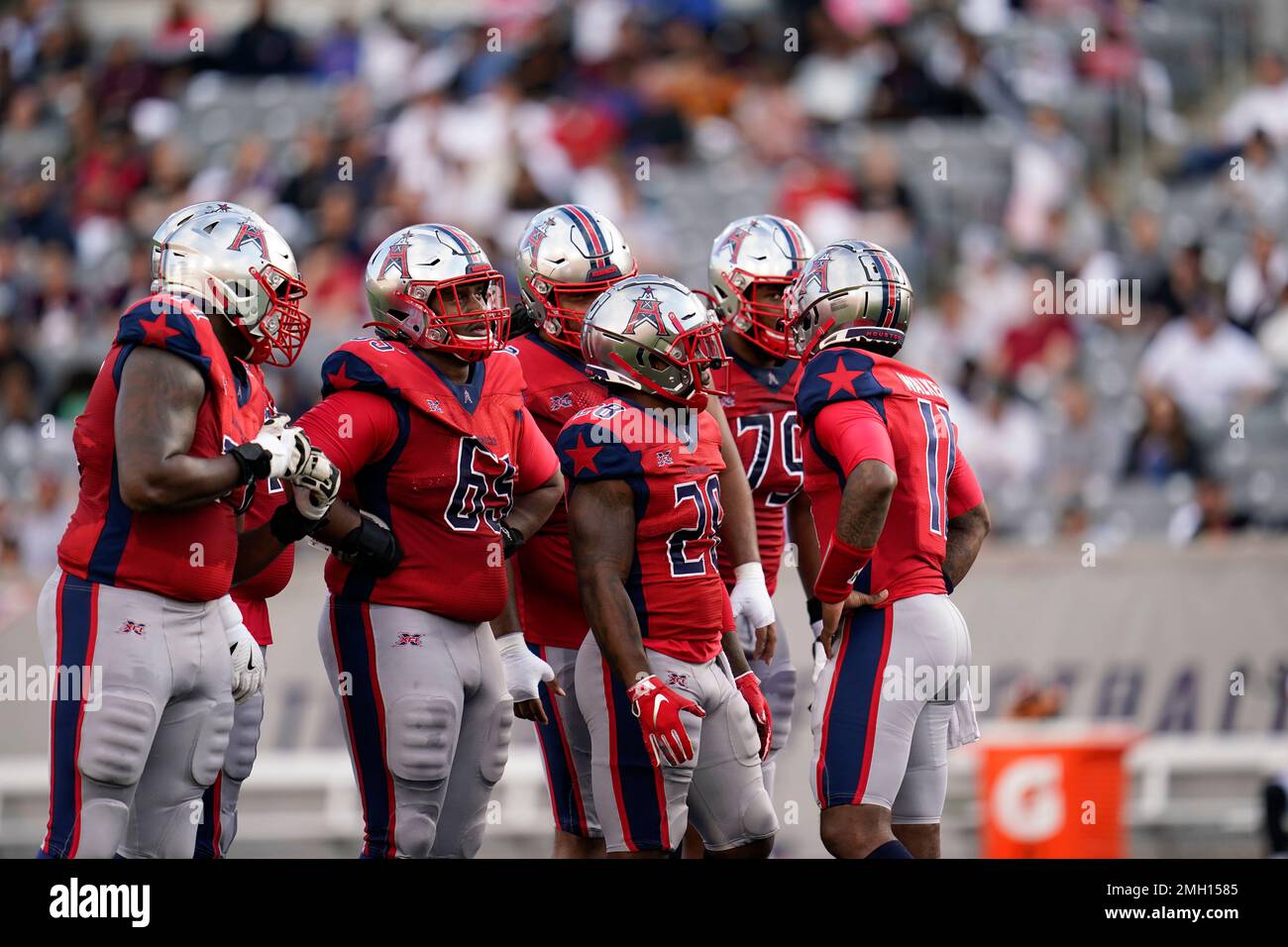 Houston Roughnecks offensive huddle during an XFL football game ...