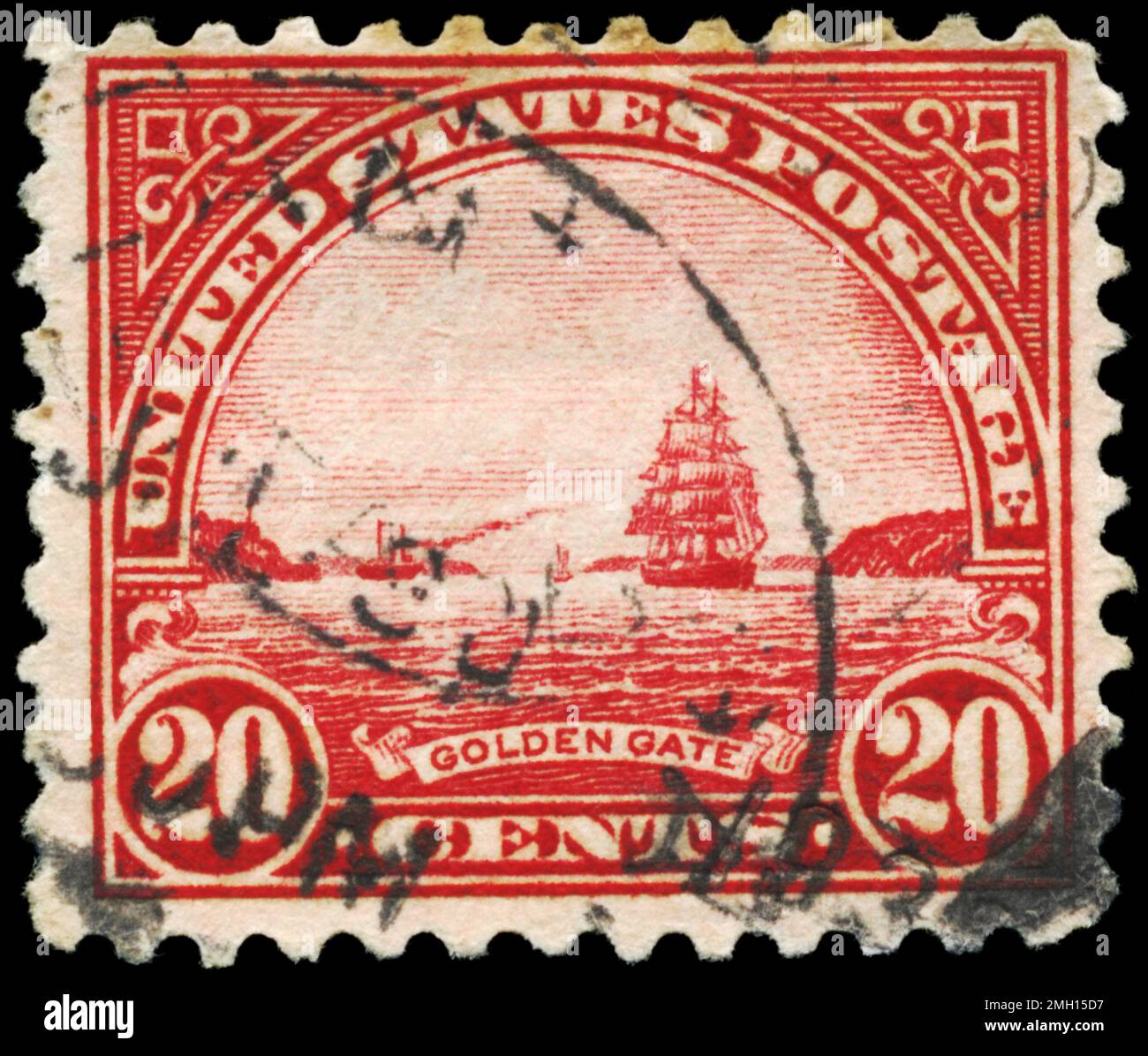 USA - CIRCA 1923: A Stamp printed in USA shows Golden Gate, Pilgrim ...