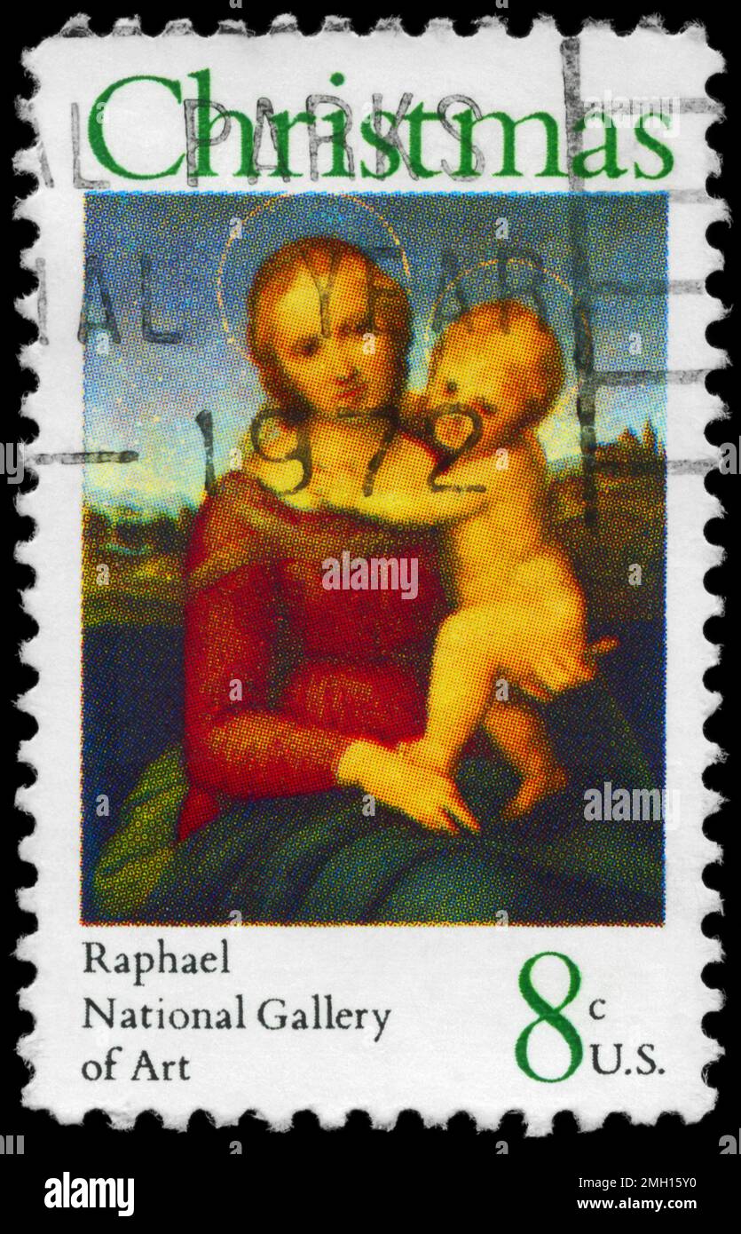 USA - CIRCA 1973: A Stamp printed in USA shows the Small Cowper Madonna ...