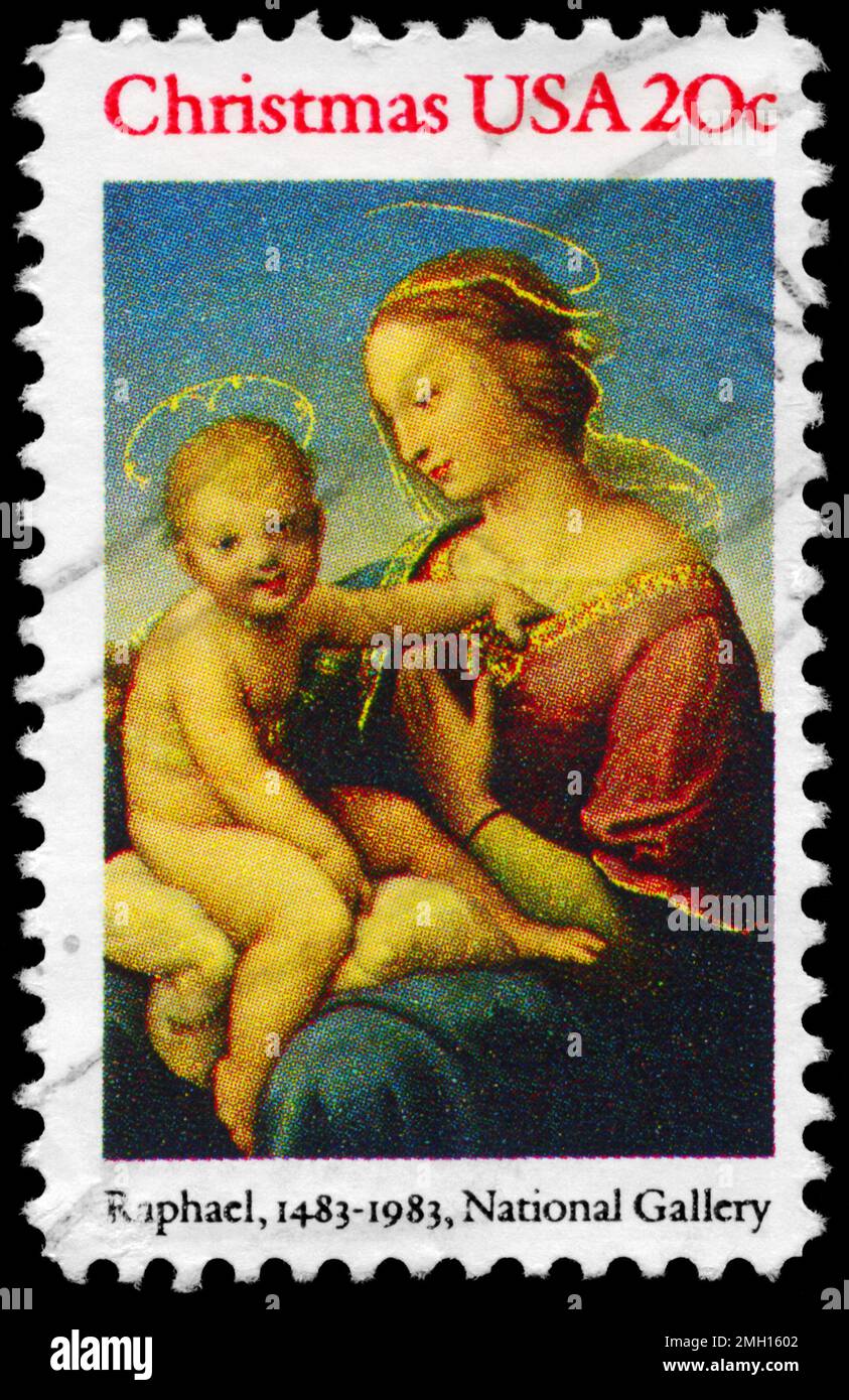 USA - CIRCA 1983: A Stamp printed in USA shows the Madonna, by Raphael ...