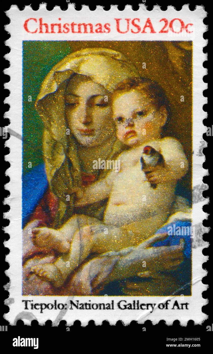 USA - CIRCA 1982: A Stamp printed in USA shows the Madonna and Child ...