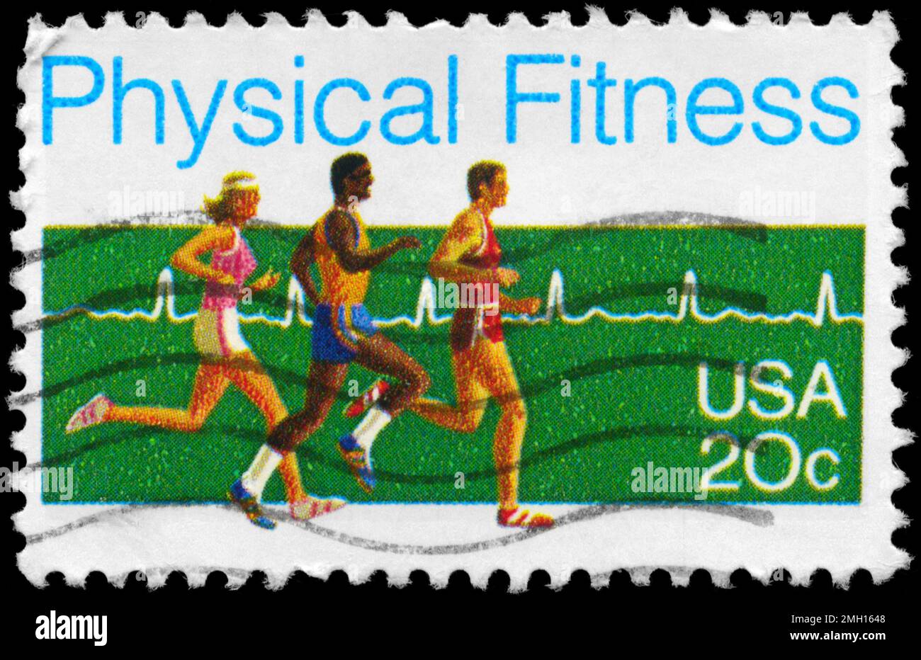 USA - CIRCA 1983: A Stamp printed in USA shows a Runners and cardiogram ...