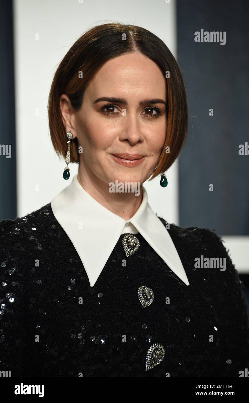 Sarah Paulson arrives at the Vanity Fair Oscar Party on Sunday, Feb. 9 ...