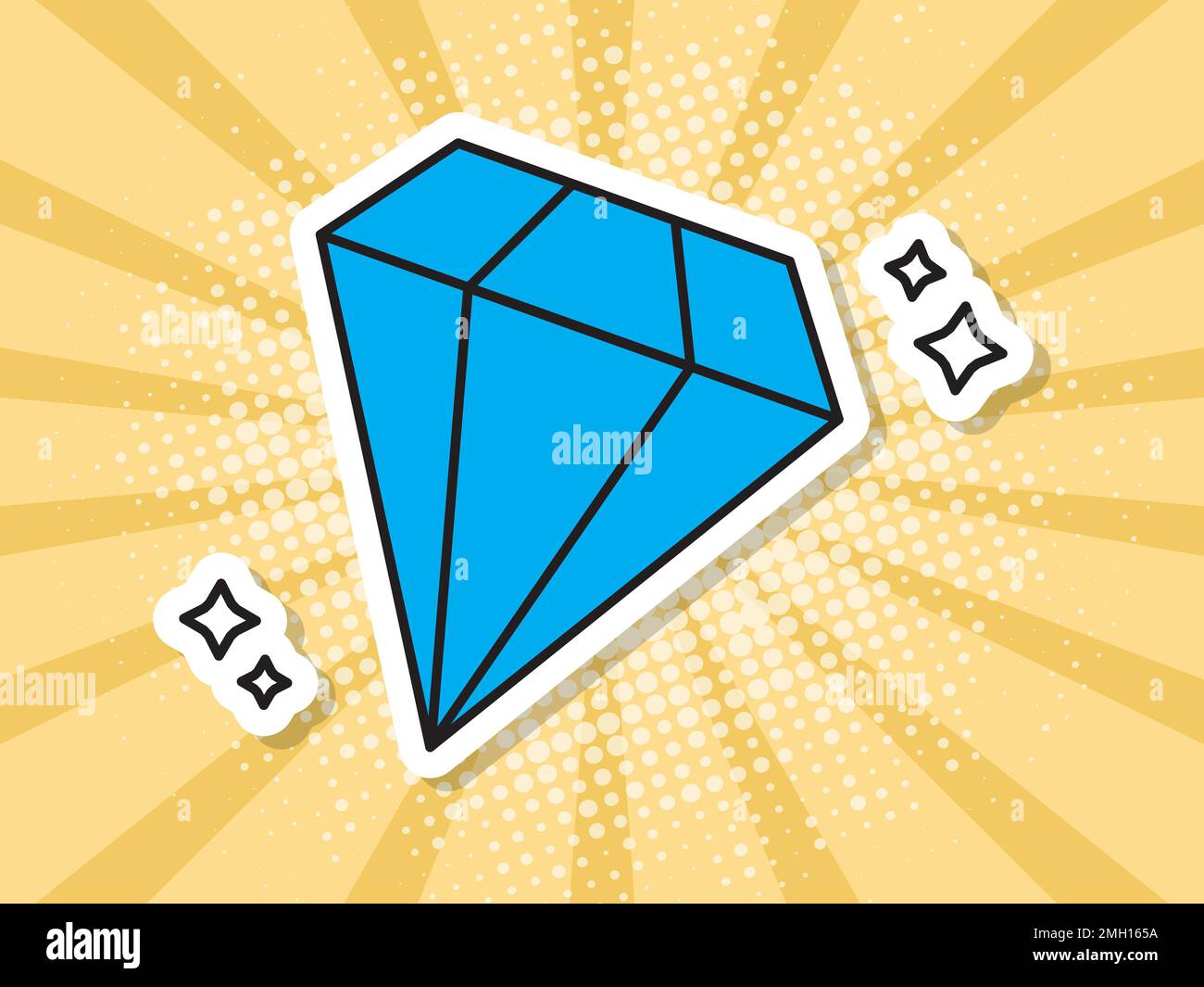 Pop art poster. Blue diamond on a yellow background. Vector ...