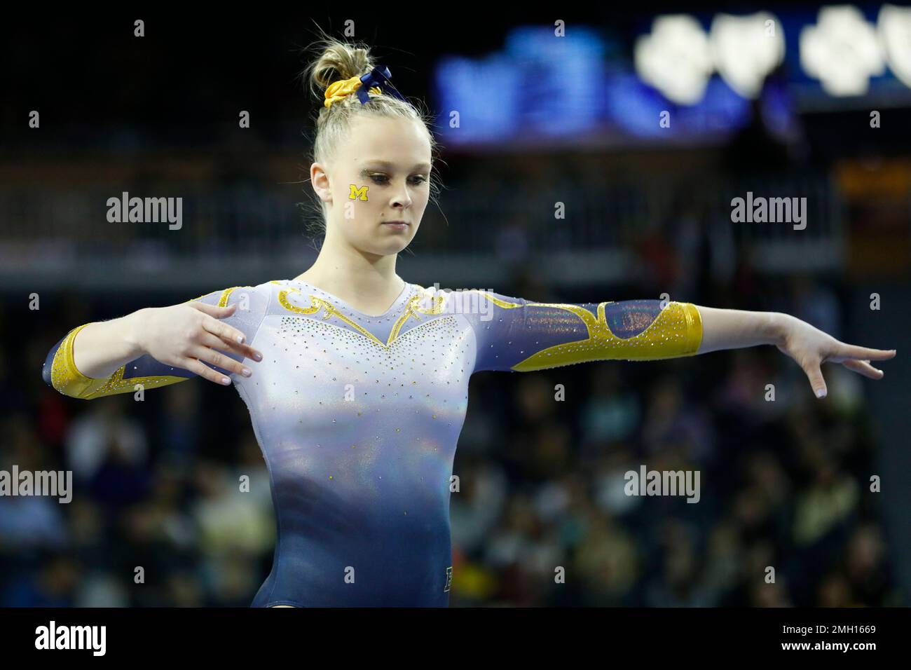 Michigan gymnast Maggie O'Hara during an NCAA gymnastics meet on Sunday ...