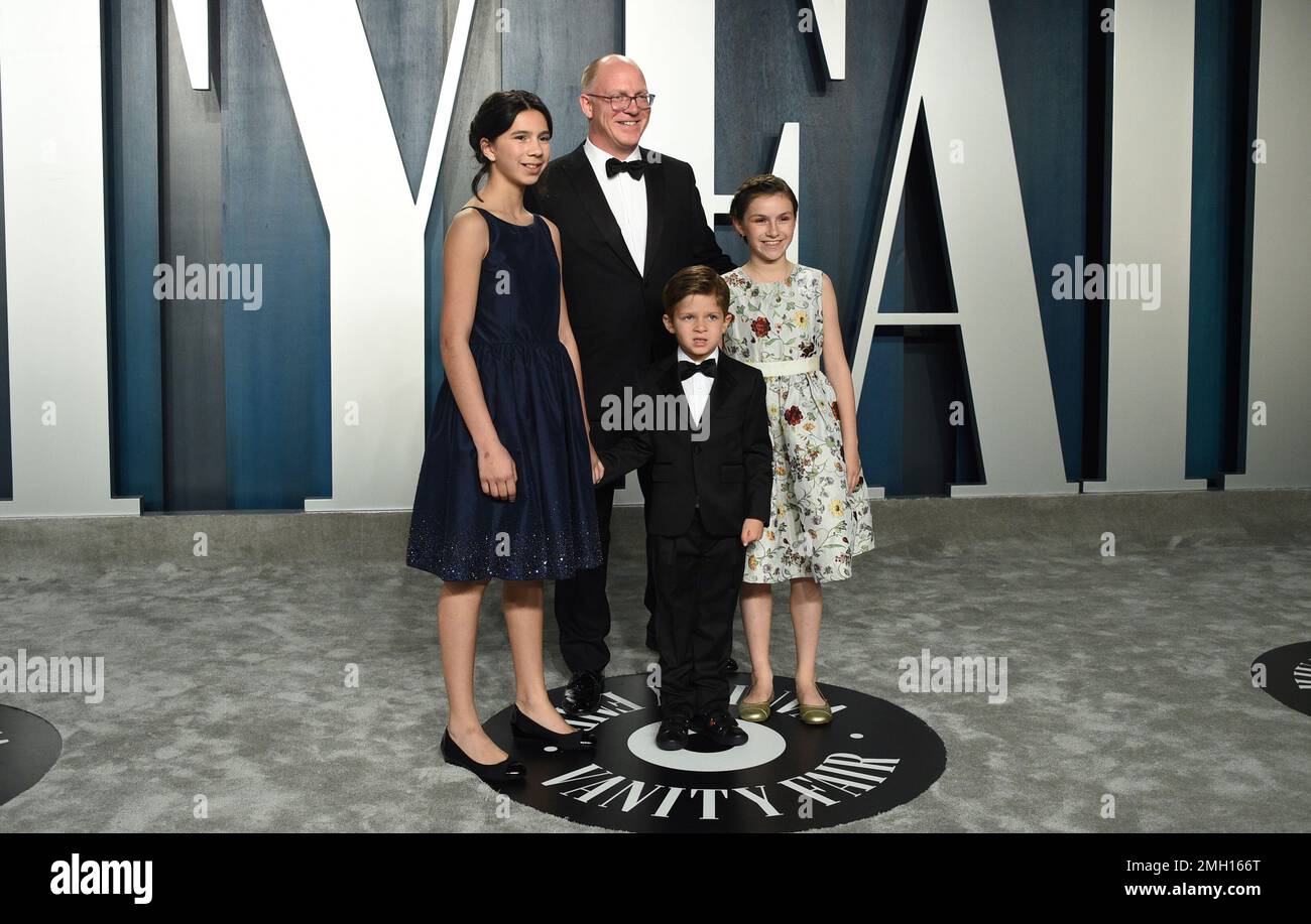 Max Petersen and family arrive at the Vanity Fair Oscar Party on Sunday, Feb. 9, 2020, in ...