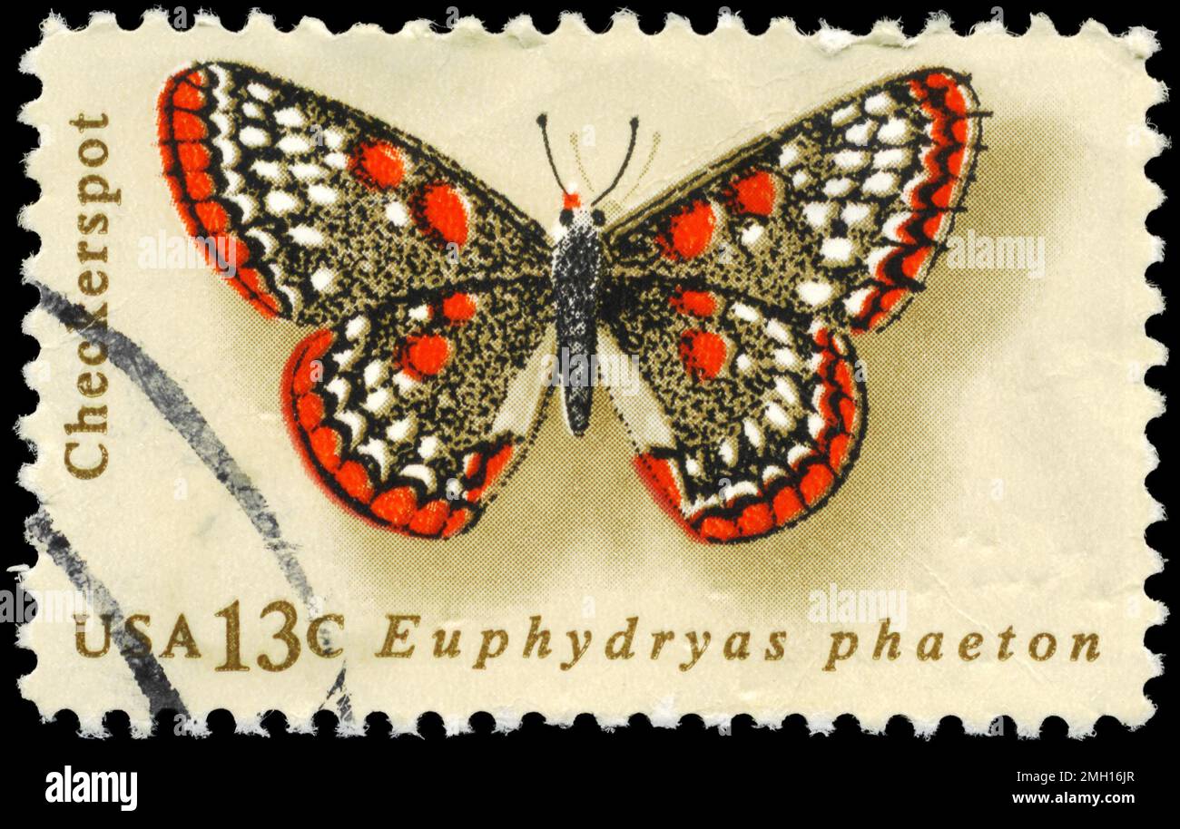 USA - CIRCA 1977: A Stamp printed in USA shows the Checkerspot ...