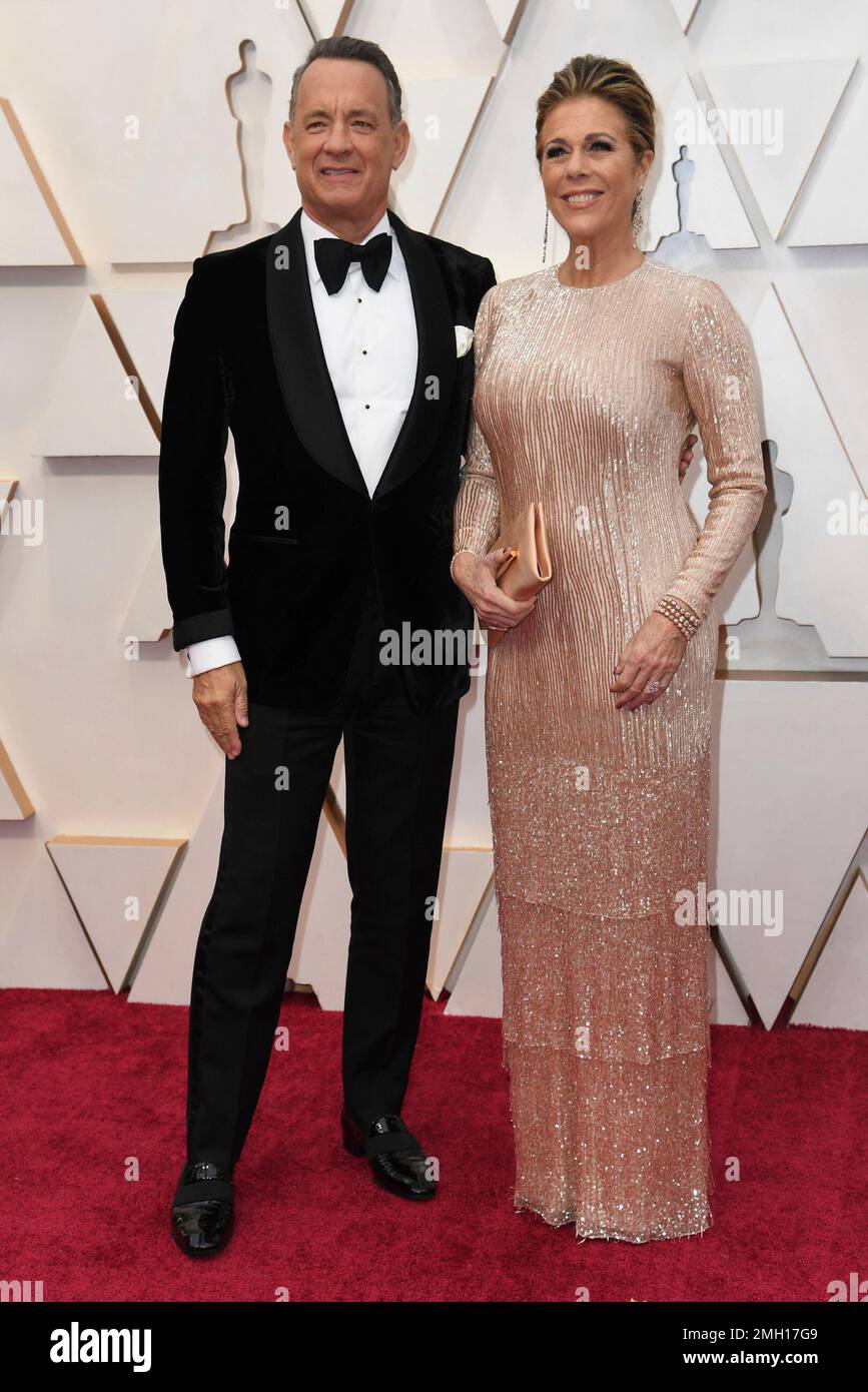 Tom Hanks, left, and Rita Wilson arrive at the Oscars on Sunday, Feb. 9 ...