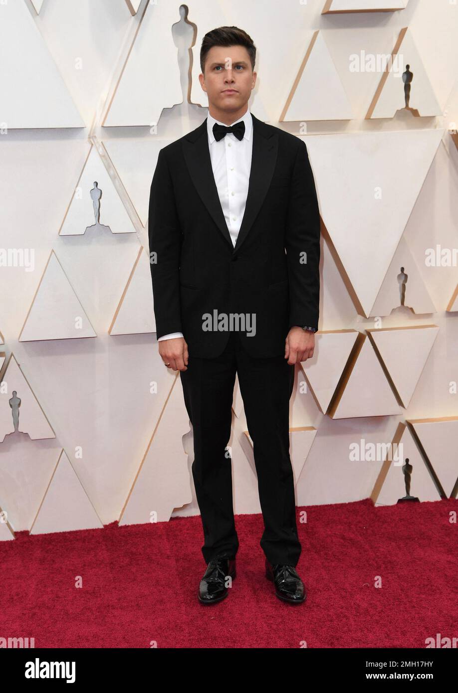 Colin Jost arrives at the Oscars on Sunday, Feb. 9, 2020, at the Dolby ...