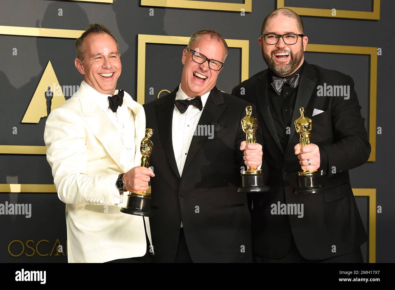 Jonas Rivera, from left, Mark Nielsen, and Josh Cooley, winners of the ...