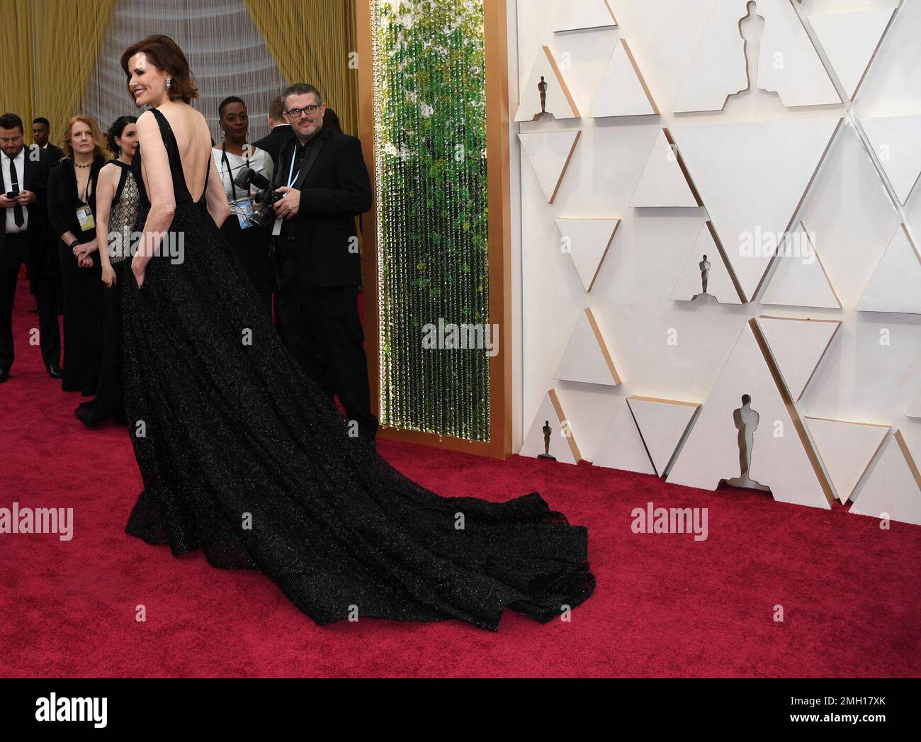 Geena Davis arrives at the Oscars on Sunday, Feb. 9, 2020, at the Dolby ...