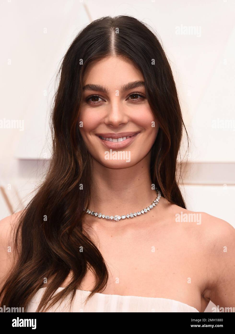 Camila Morrone arrives at the Oscars on Sunday, Feb. 9, 2020, at the ...