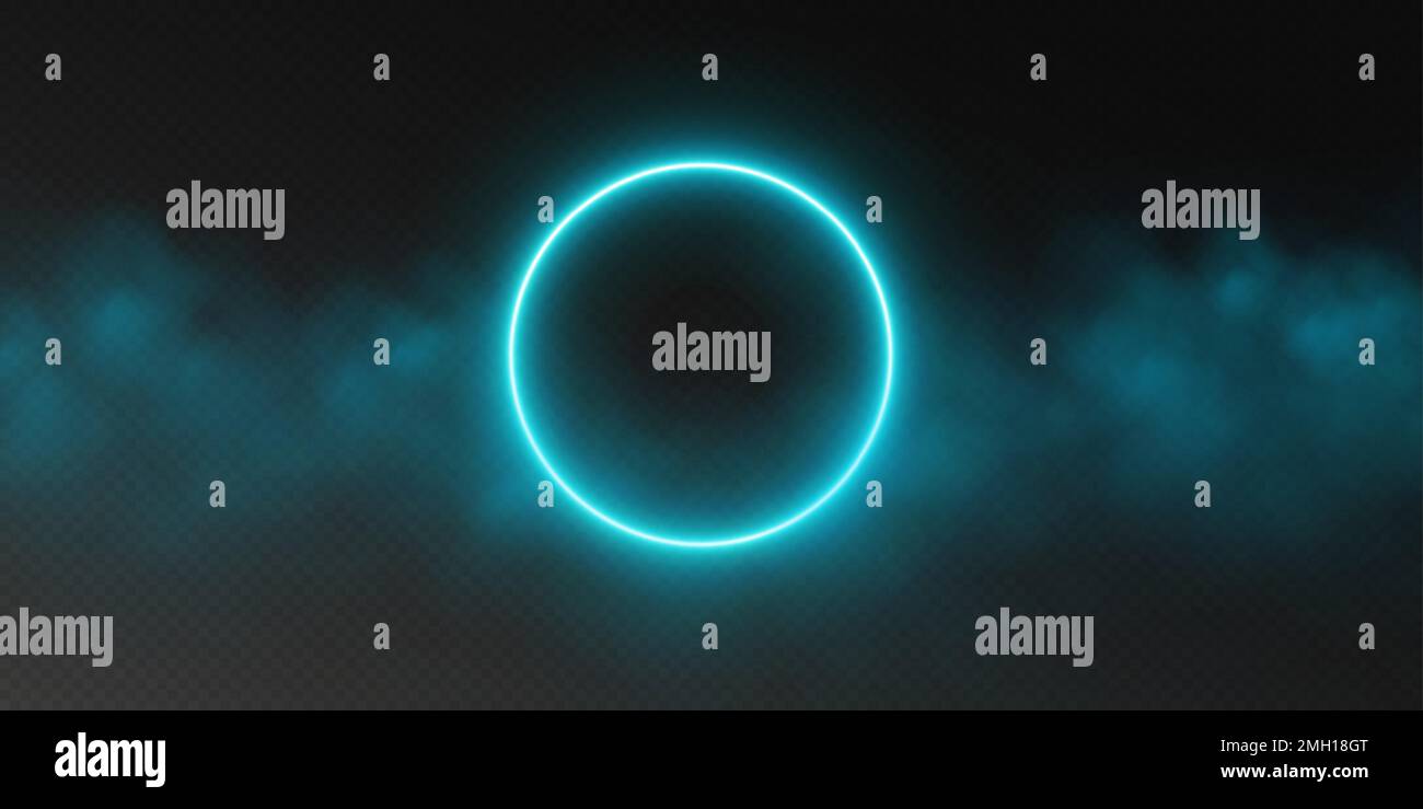 Neon circle frame with smoke cloud, glowing gradient ring with colorful ...
