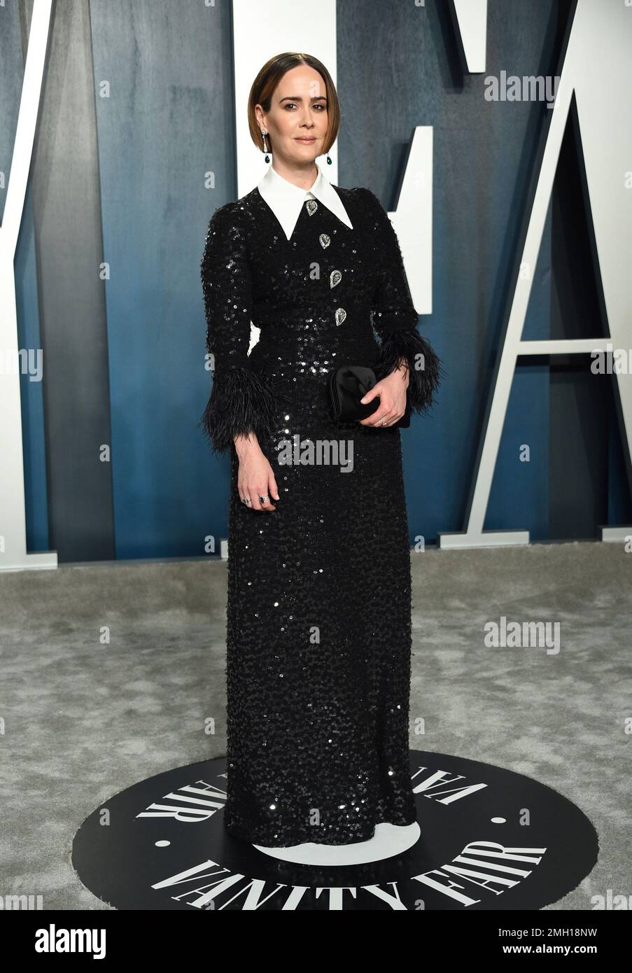 Sarah Paulson arrives at the Vanity Fair Oscar Party on Sunday, Feb. 9 ...