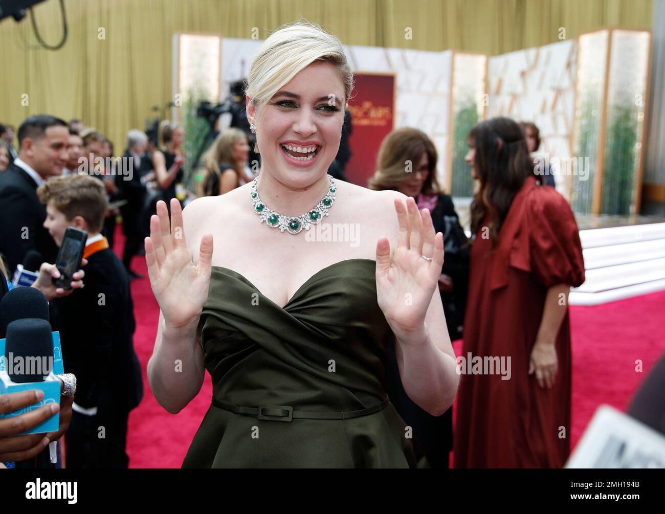 Greta Gerwig arrives at the Oscars on Sunday, Feb. 9, 2020, at the ...