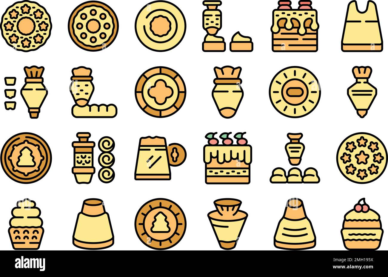 Icing nozzles icons set outline vector. Cake decoration. Icing bakery ...