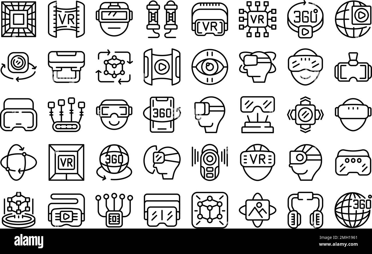 Virtual reality helmet icons set outline vector. Game vr. Virtual ... Virtual reality helmet icons set outline vector. Game vr. Virtual ...