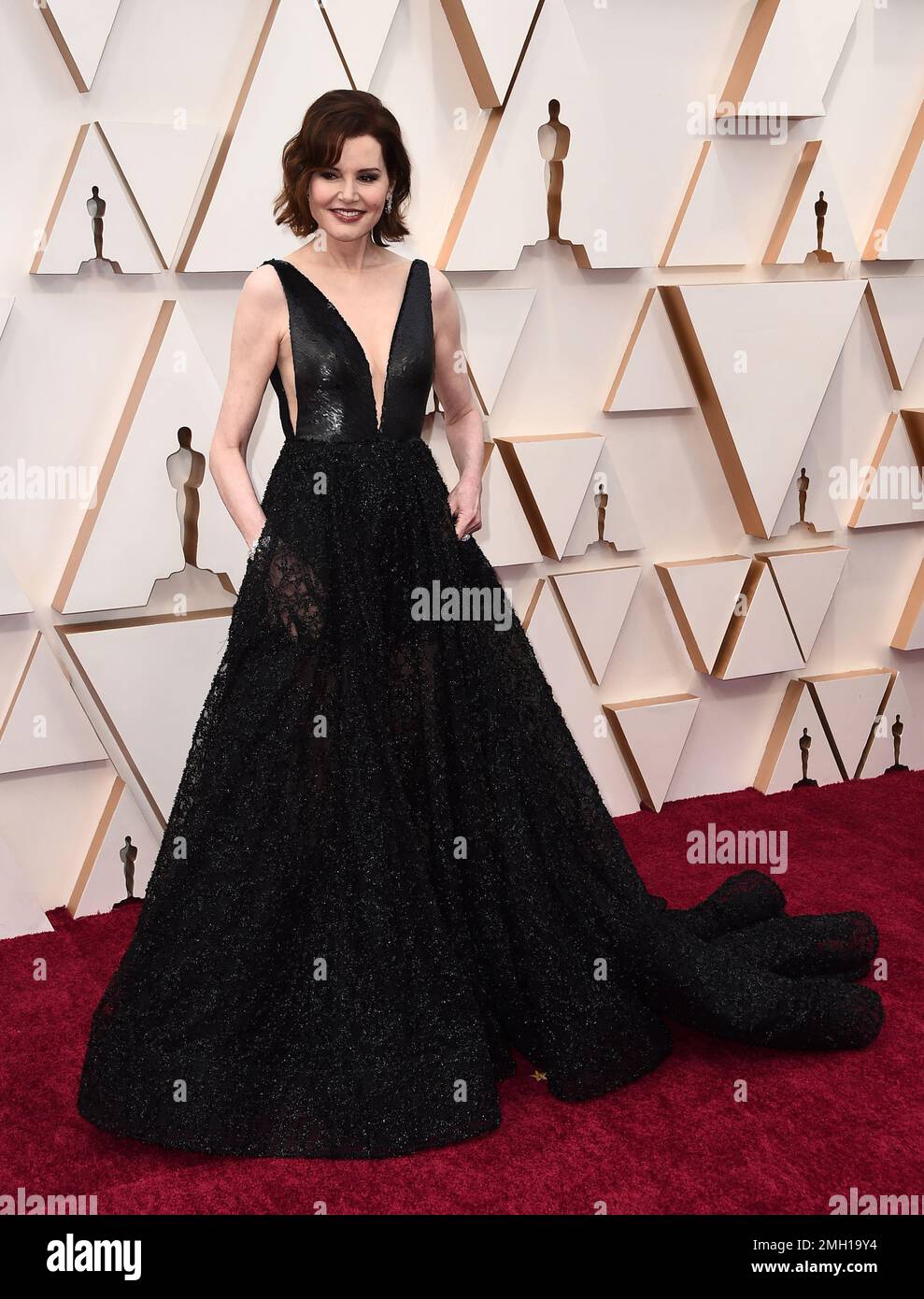 Geena Davis arrives at the Oscars on Sunday, Feb. 9, 2020, at the Dolby ...