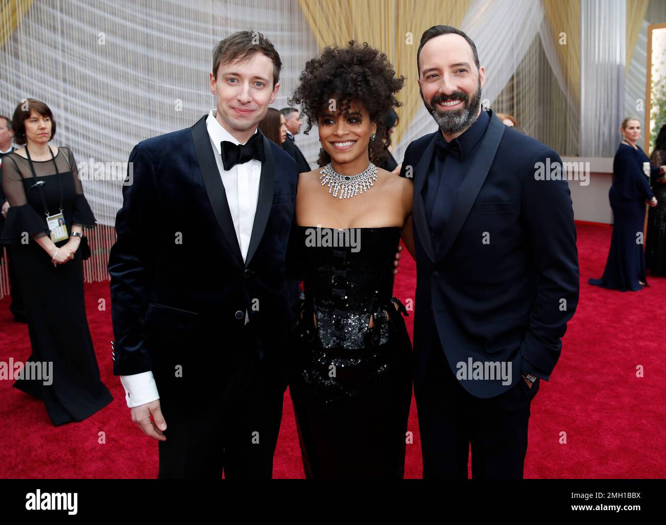 David Rysdahl, from left, Zazie Beetz and Tony Hale arrive at the ...