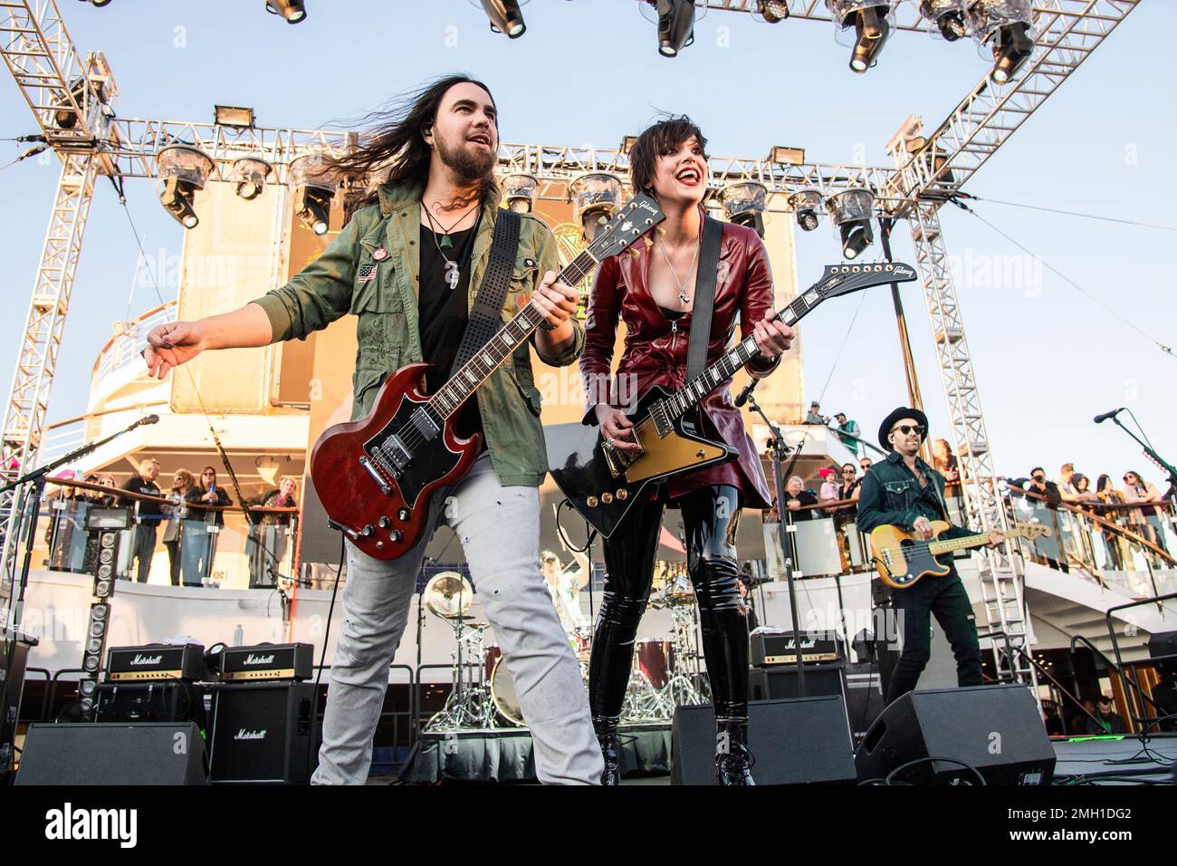 Joe Hottinger, left, and Lzzy Hale of Halestorm are seen on board the ...