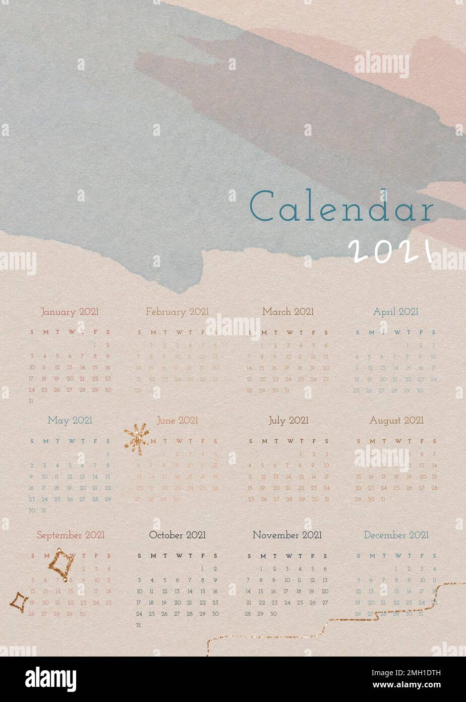Calendar 2021 yearly editable template vectorj with abstract watercolor ...
